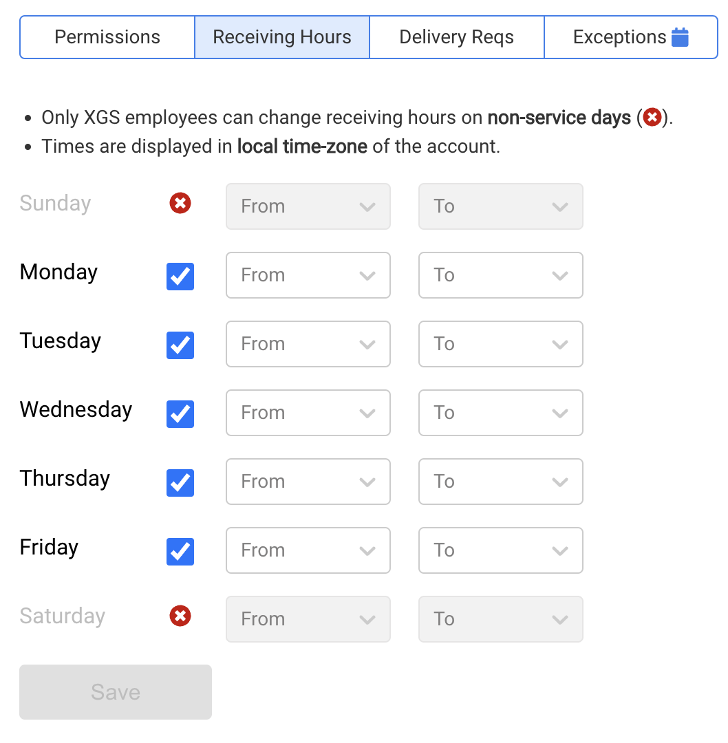 Update Receiving Hours